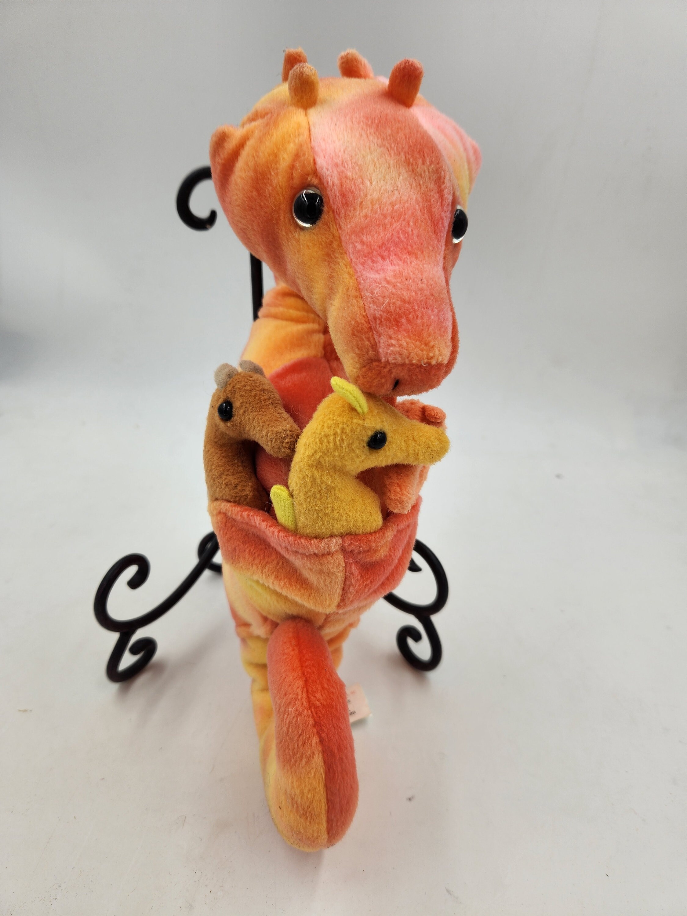 Vintage 12 Stuffed Orange Tone Seahorse With 3 Baby Seahorses in Her ...
