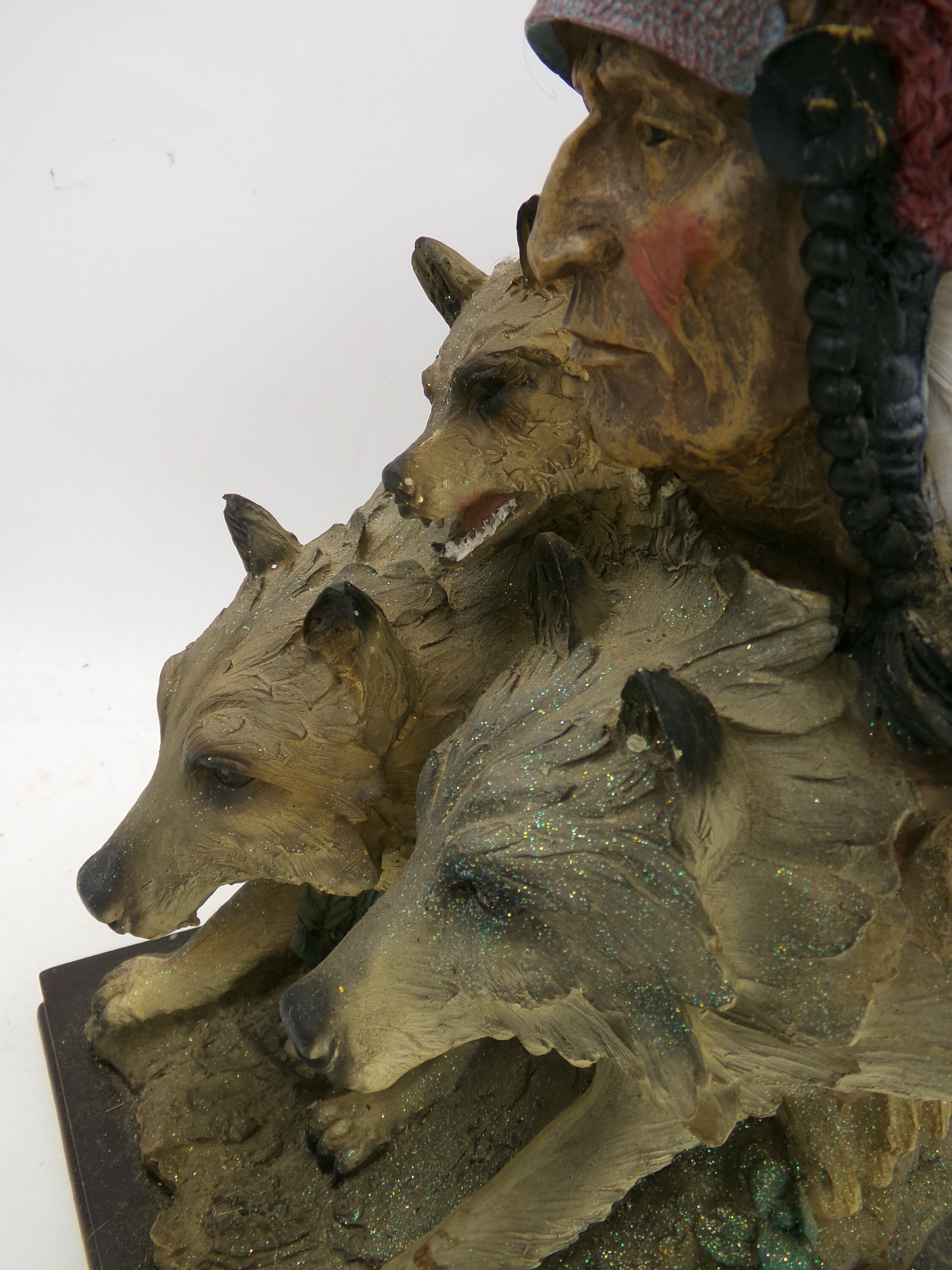 Vintage Resin Native American Chief With 3 Wolves Base is Base - Etsy