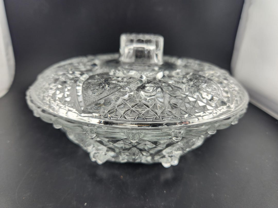Vintage KIG Malaysia Clear Pressed Glass Covered Candy / Trinket Dish ...