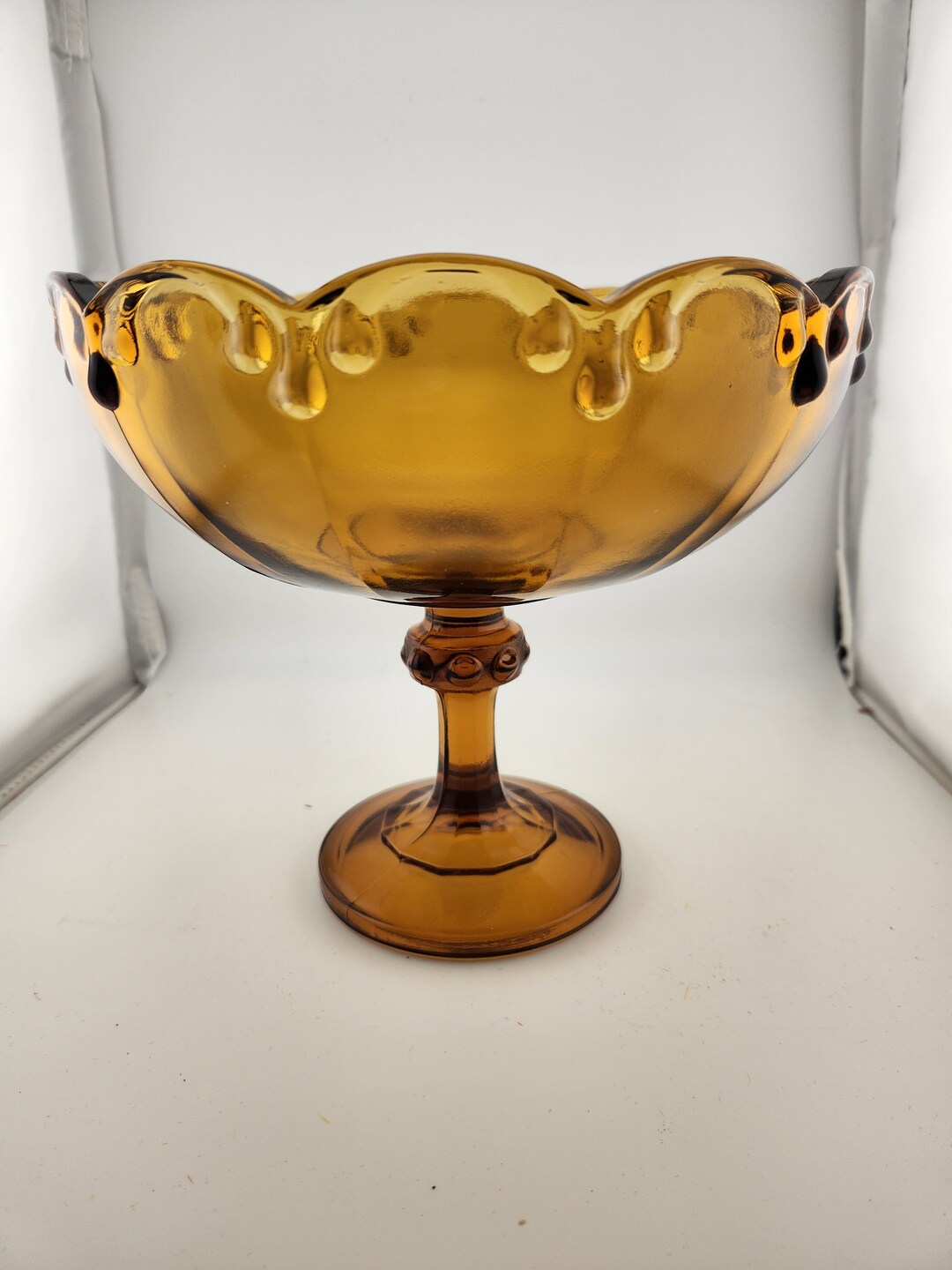 This is a Vintage Indiana Amber Color Glass Garland Design Pedestal ...