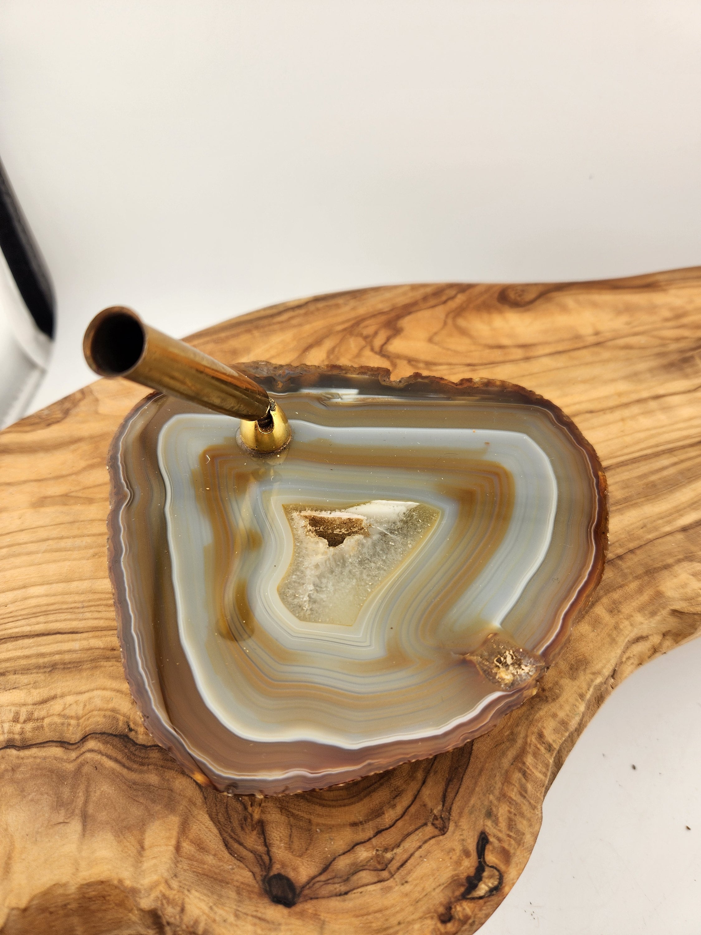 Vintage Natural Agate Slice Specimen / Geoid From Brazil - Pen Holder ...