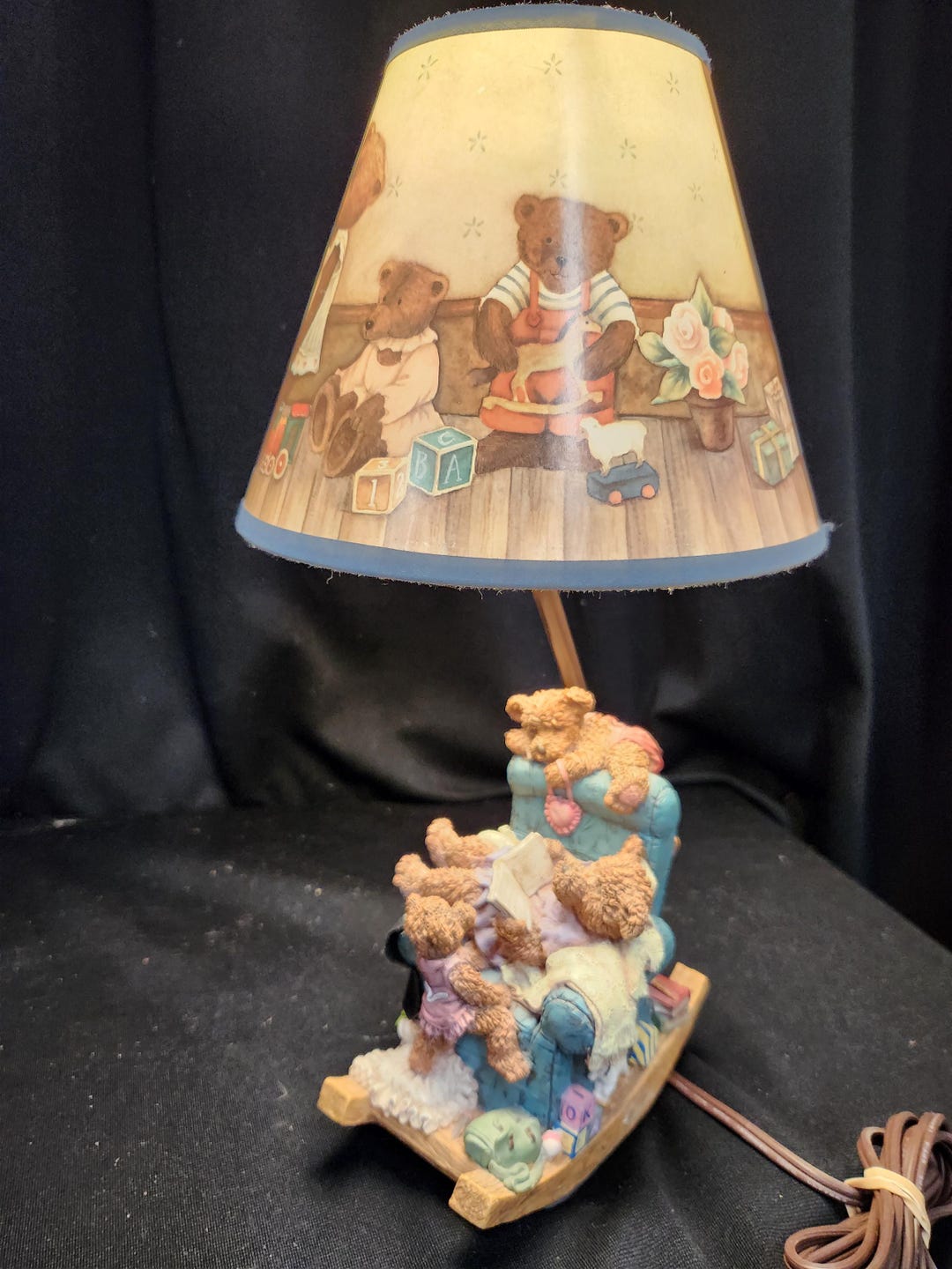 Vintage Table Lamp Featuring Story Telling Teddy Bear Surrounded by ...