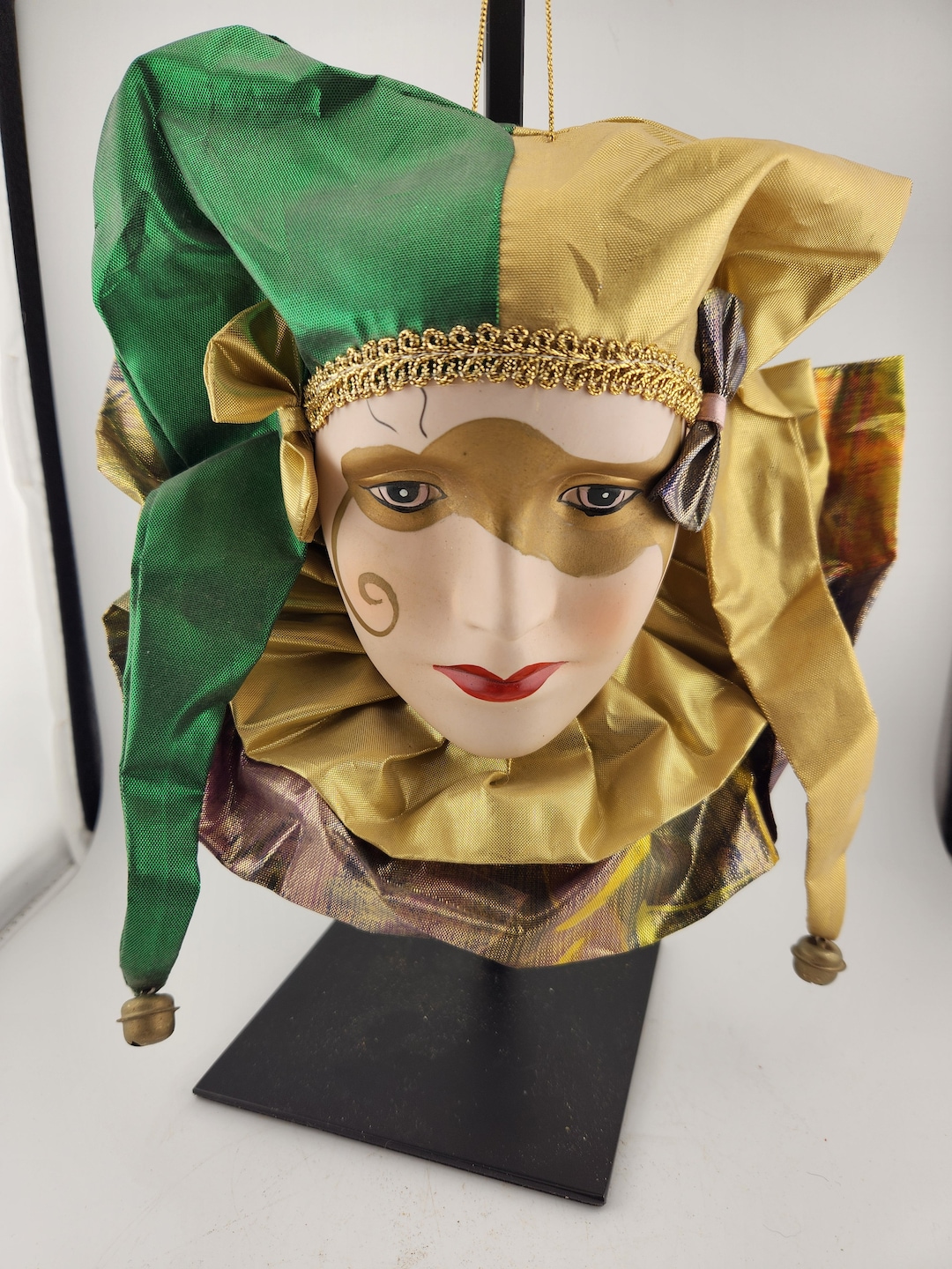 Vintage Harlequin Clown Doll Mask With Porcelain Face and Satin Hat ...