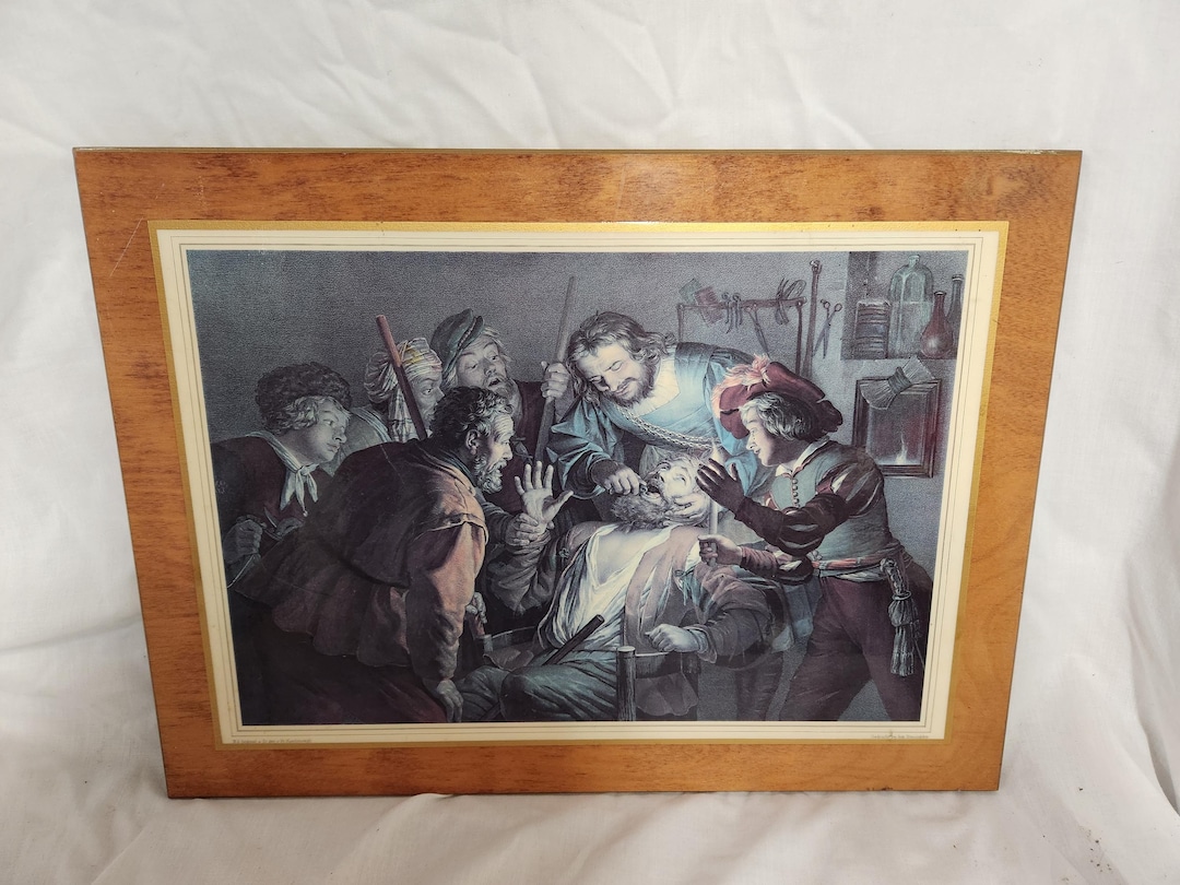 Vintage Perma Plaque of a Primitive Dentist or Physician at Work ...