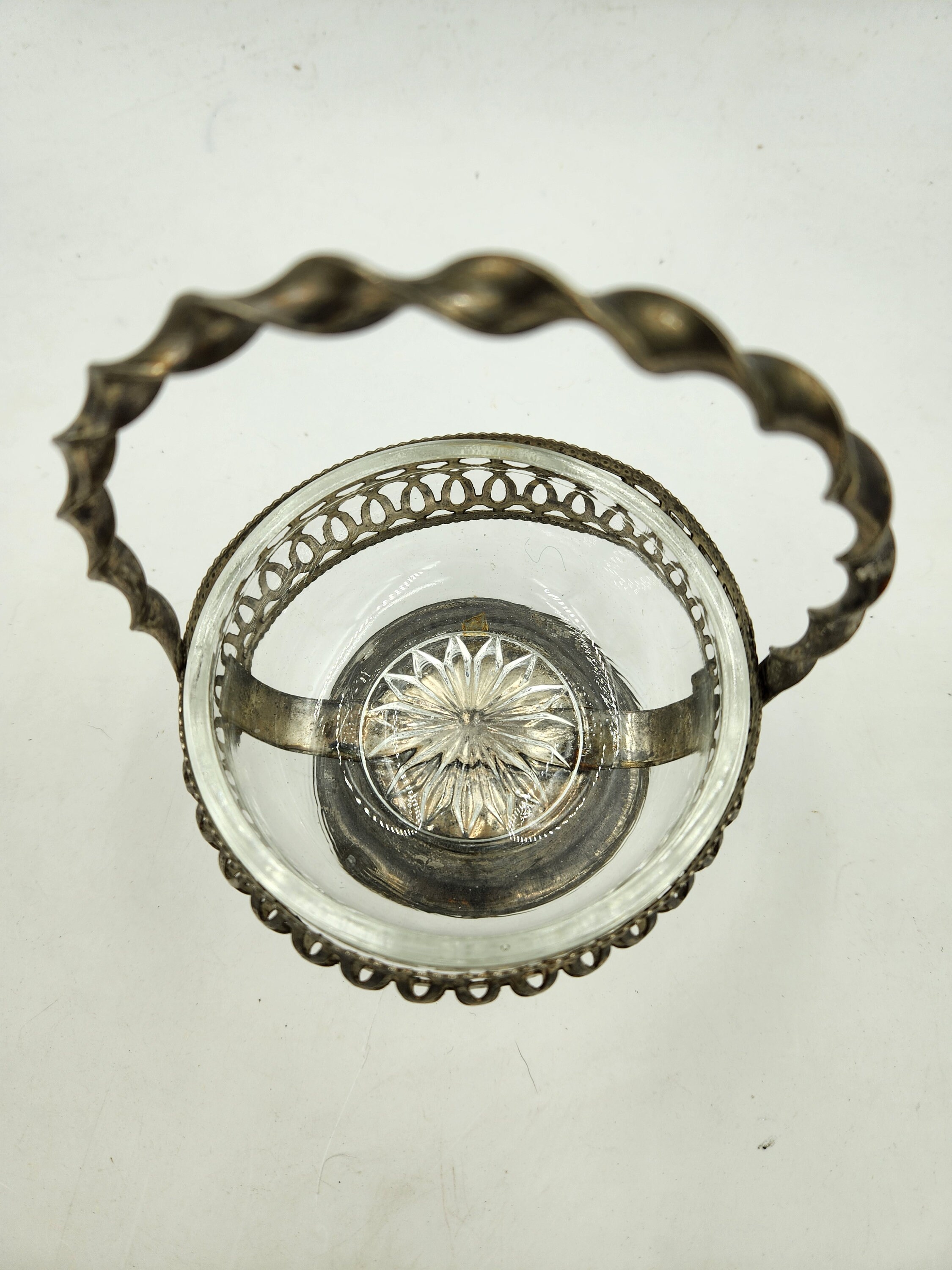 Vintage Glass and Silver Plate Round Shaped Dish Basket for Relish ...