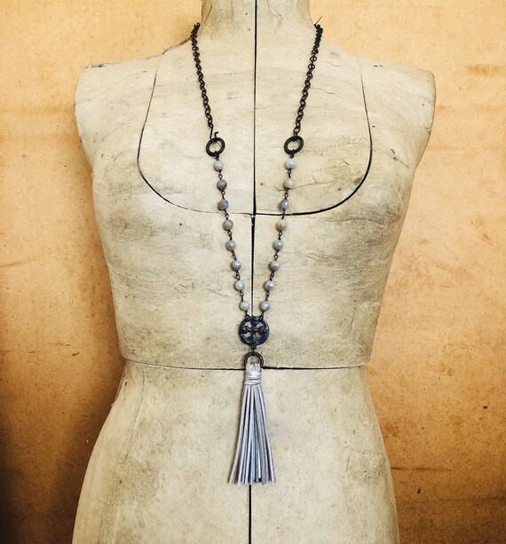 Cruz vikinga marrón rústico y collar de labradorita mística | Etsy
