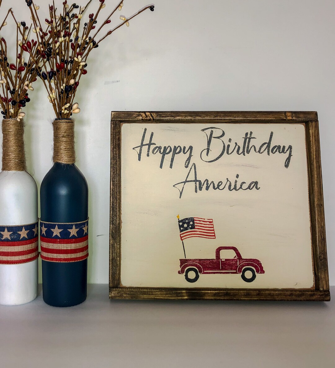 Custom Happy Birthday America Sign, Rustic Framed Shelf Sitter, Fourth ...