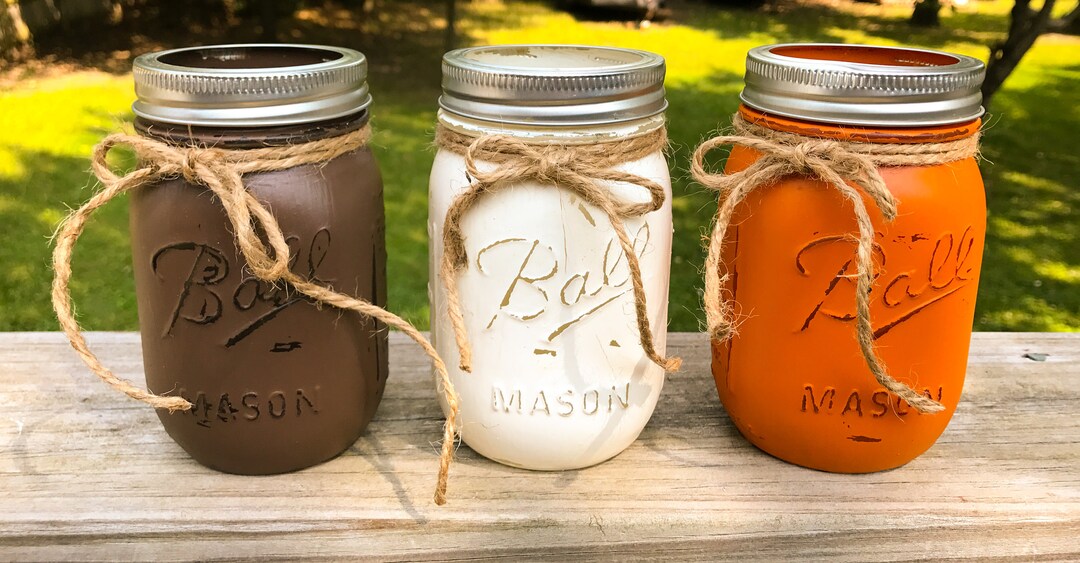 Fall Mason Jar Vases, Painted Mason Jars, Farmhouse Fall Decor - Etsy