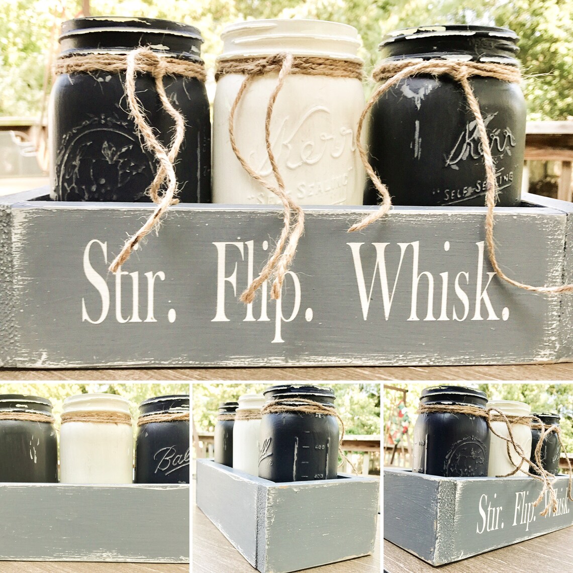 Rustic Kitchen Utensil Holder With Mason Jars Modern | Etsy