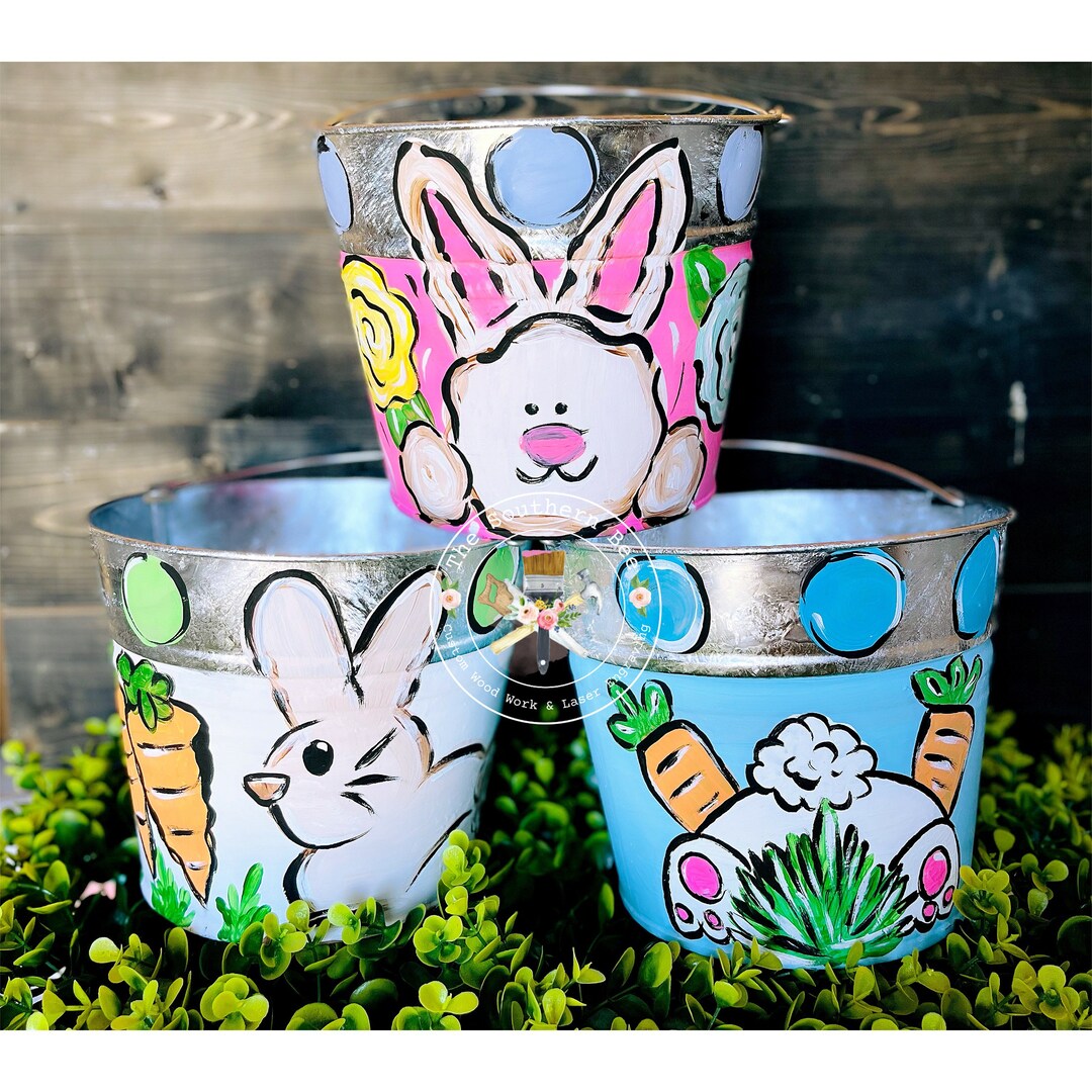 Hand Painted Easter Bucket, Easter Pail, Painted Easter Basket, Easter ...