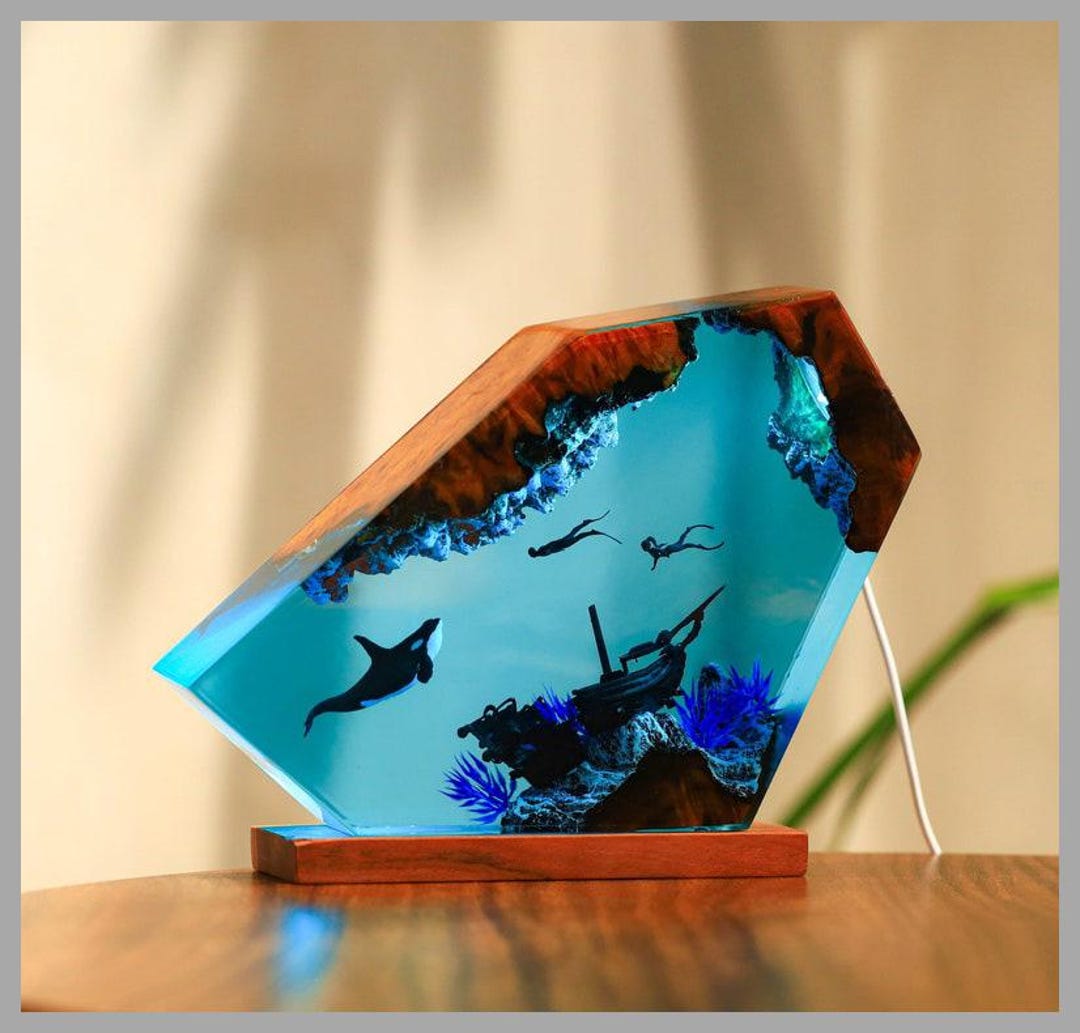 Orca Killer Whale and Diver Night Lights, Killer Whale Resin Lamp ...