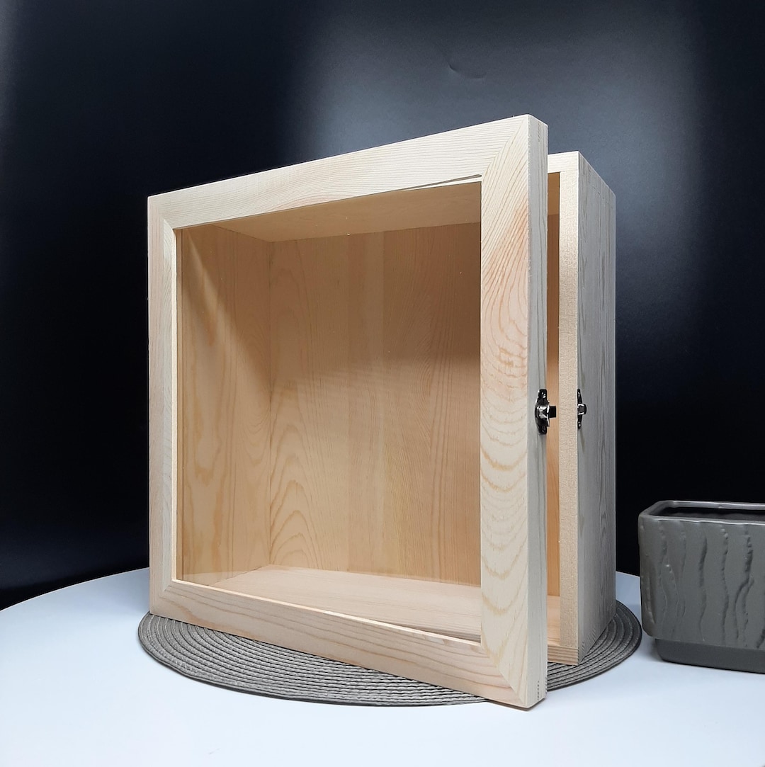 12x12x5 Large Empty Extra Deep Wooden Shadow Box Frame With Glass Door ...