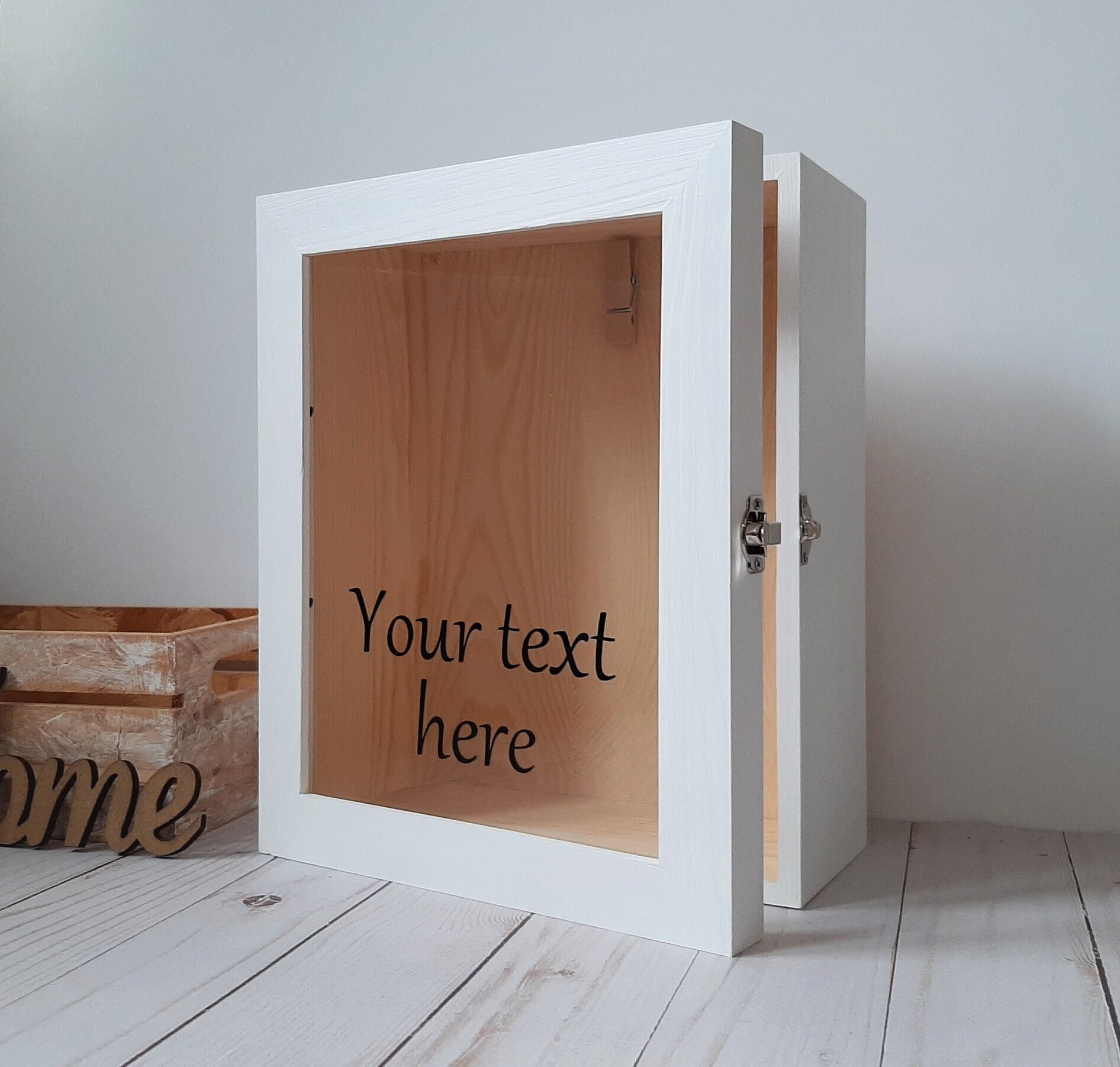 8x10 Extra Deep Wooden Personalized Shadow Box Frame With Glass Door ...