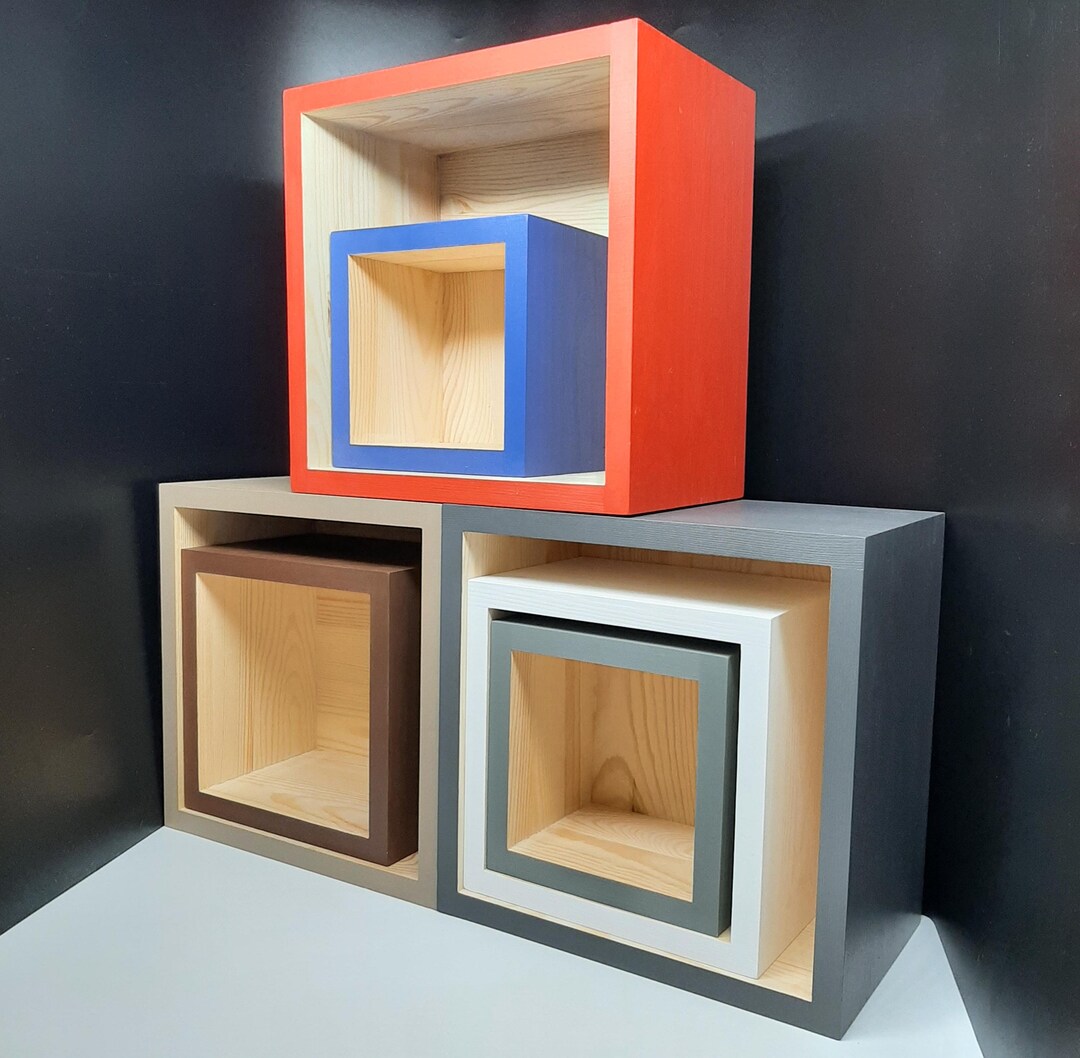 Floating Cube Shelf for Living Room, Hanging Modern Farmhouse Book ...