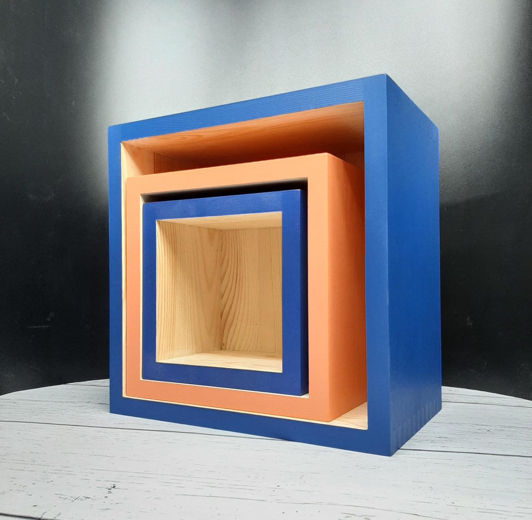 Set of 3 Floating Cube Shelves for Wall, Hanging Pine Wood Book Shelves ...