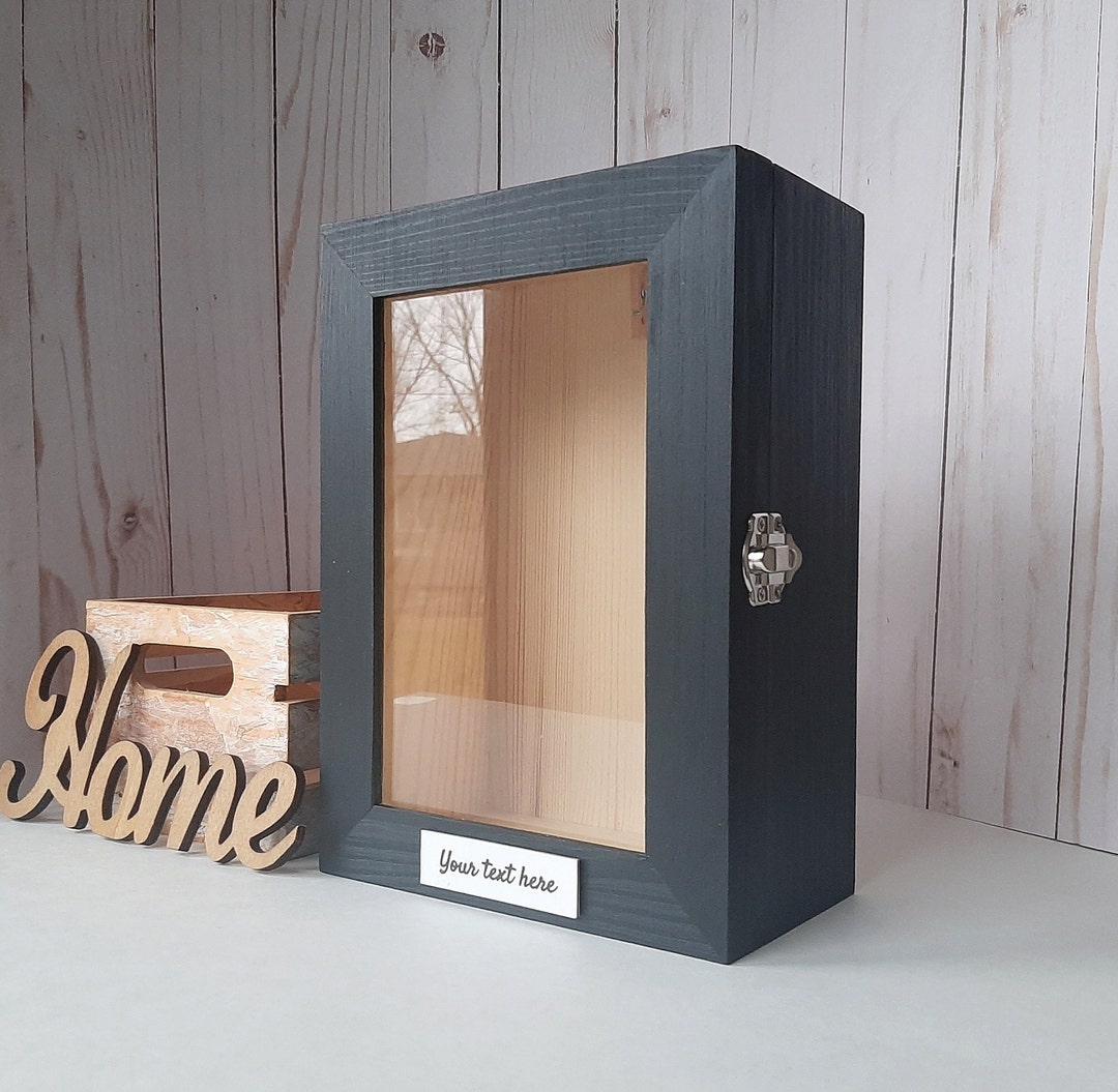 Small Extra Deep Wooden Personalized Shadow Box Frame With Glass Door ...
