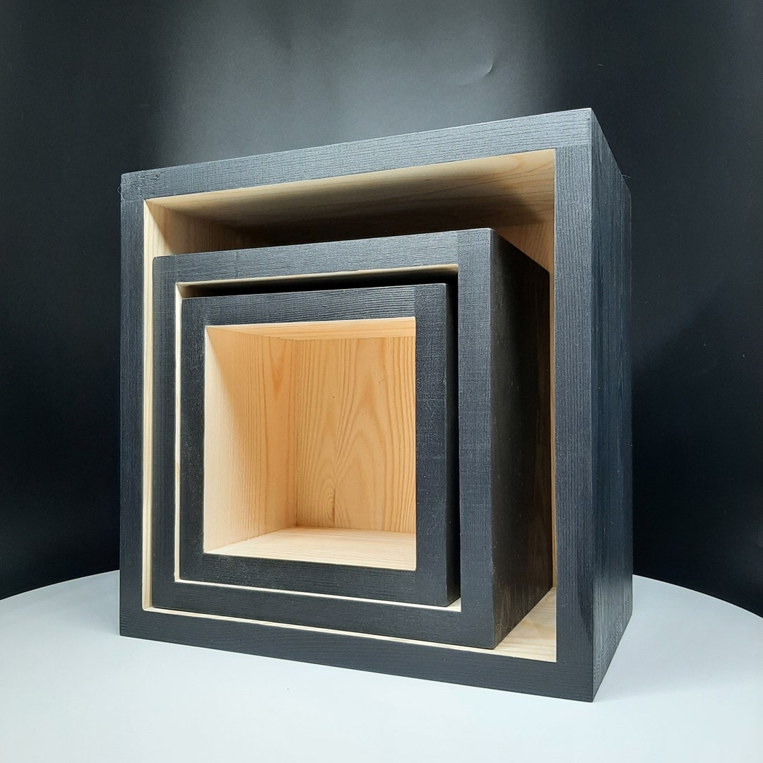 Set of 3 Deep Floating Modern Cube Shelves for Wall, Hanging Book ...