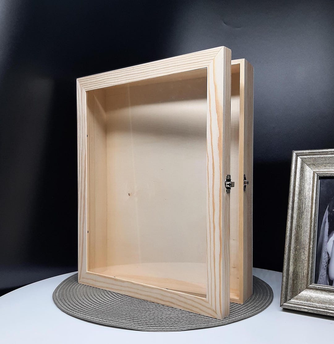 11x14 Deep Wooden Shadow Box Frame With Glass Door, Memory Box for a ...