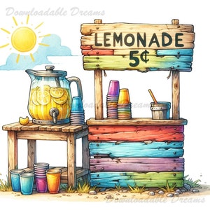 20 Lemonade Stand Watercolor Clipart Bundle - Child's Wooden Stand High ...