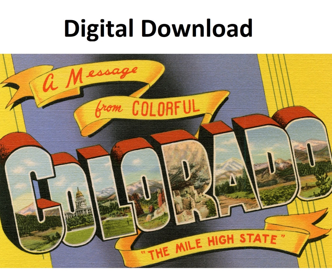Greetings From Colorado Vintage Postcard Style #1 - Digital Printable ...