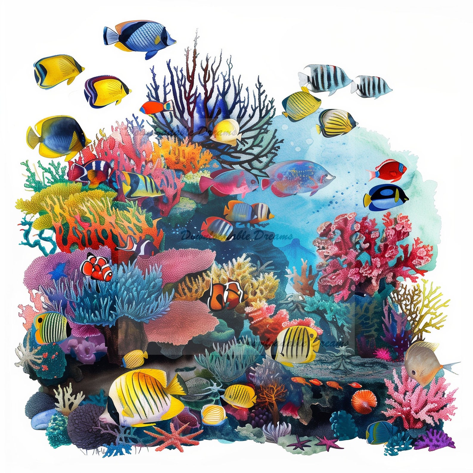 12 Colorful Coral Reef Habitat Scene Watercolor Clipart Bundle High ...