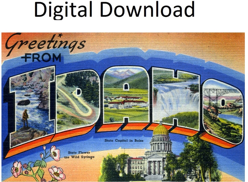 Greetings From Idaho Vintage Postcard Style #2 - Digital Printable ...