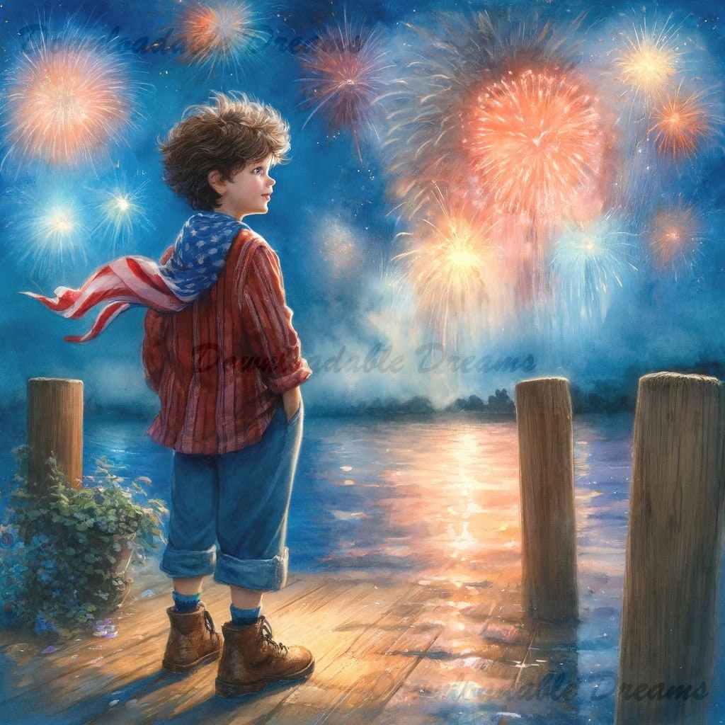 20 Little Boys Fourth of July Watercolor Clipart Bundle Child Fireworks ...