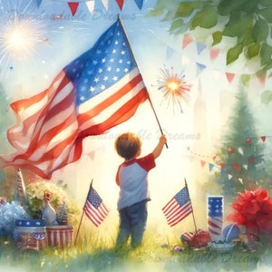 American Flag Clipart: Watercolor Boys, 4th of July (digital Download ...