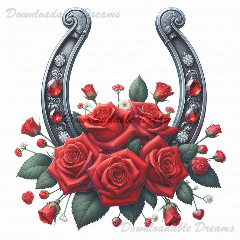 14 Horseshoes With Roses Watercolor Clipart Bundle Scrapbooking Kit ...