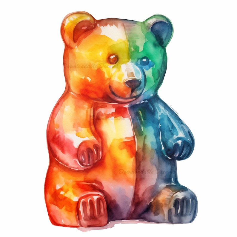 Watercolor Gummy Bears Clipart Bundle: Realistic Candy Designs (digital ...