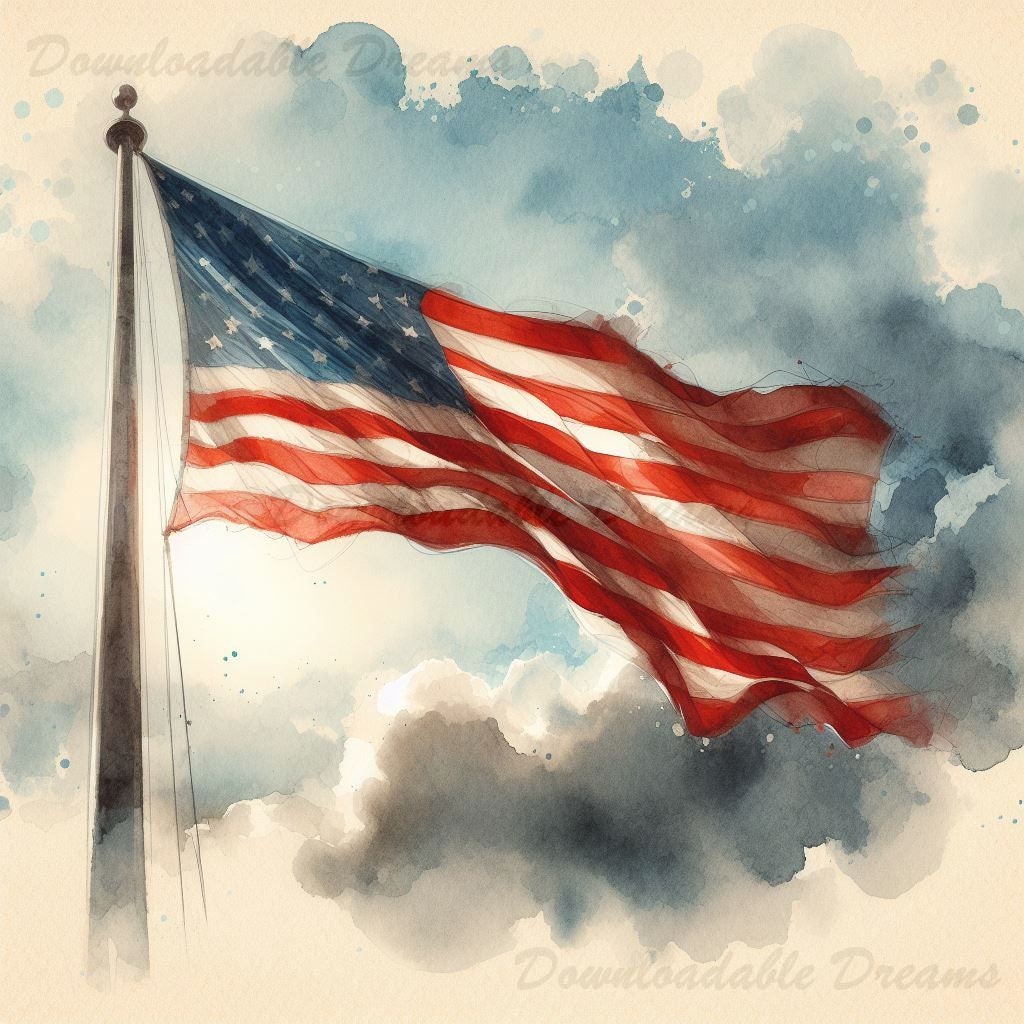 12 American Flag Watercolor Clipart Image Bundle - Patriotic USA Flag ...