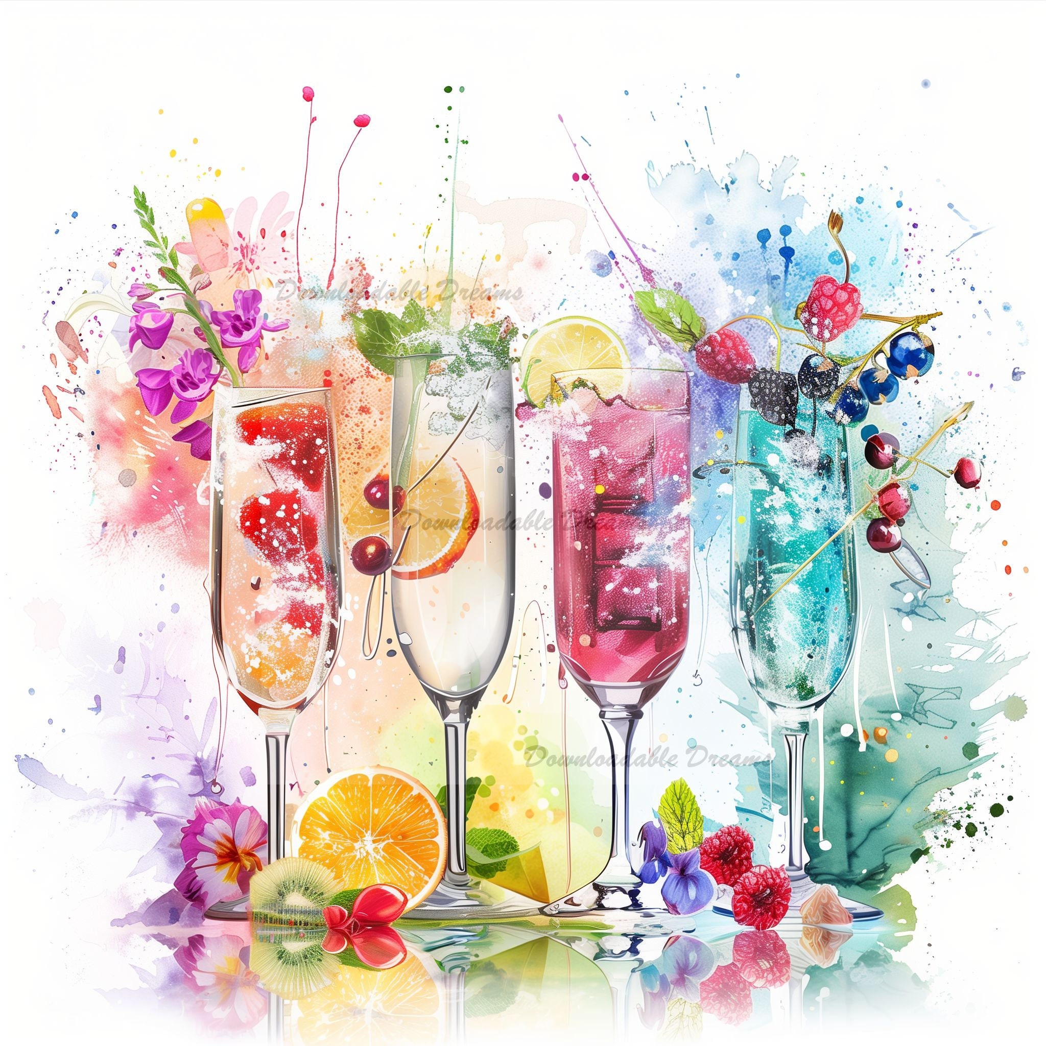 Watercolor Cocktails Clipart Bundle: Vibrant Drinks Art (commercial Use ...
