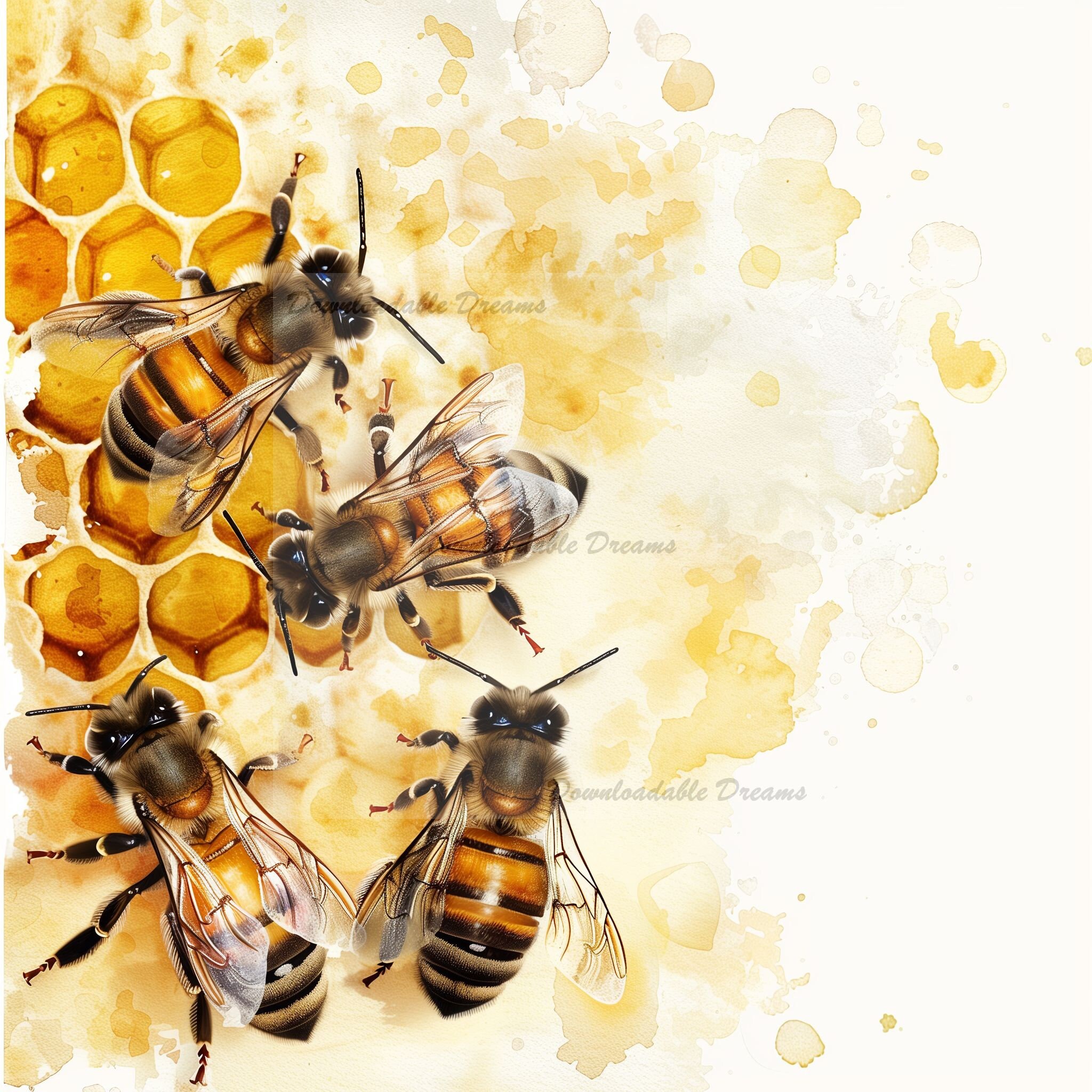Watercolor Bees on Honeycomb Clipart Bundle: Commercial Use (digital ...