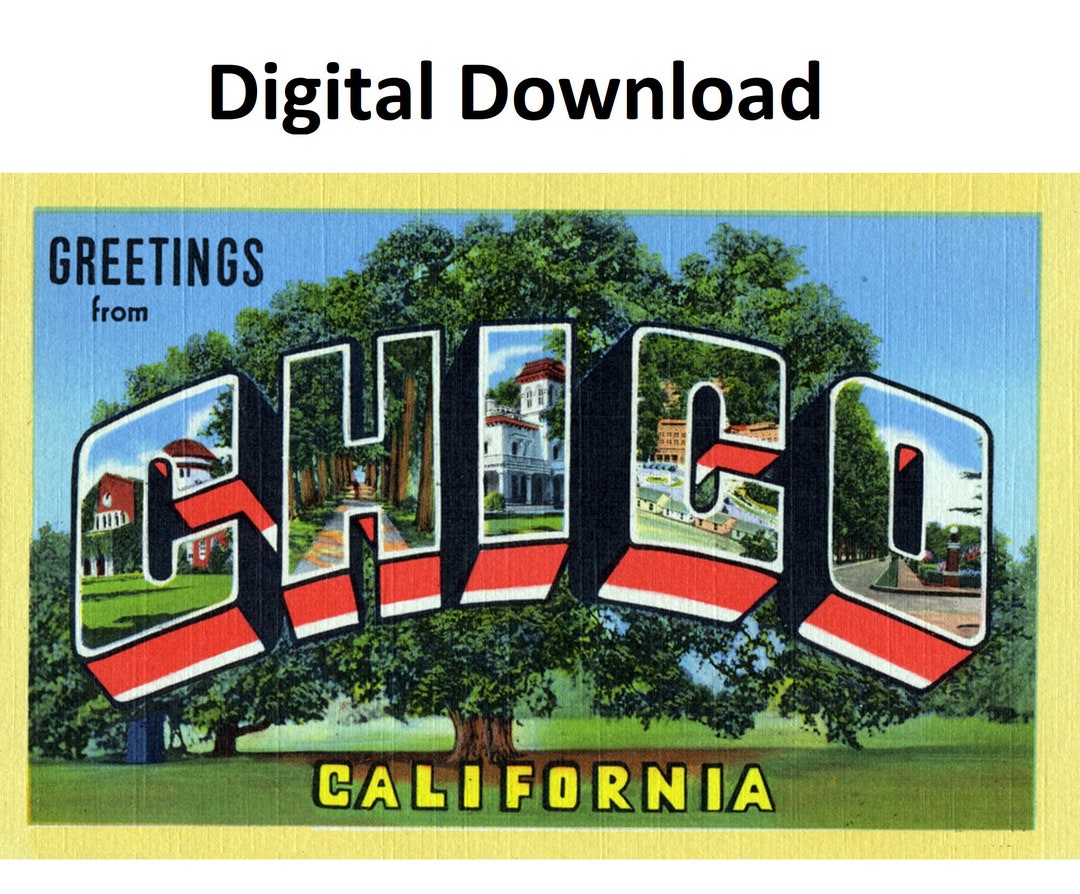 Greetings From Chico California Vintage Postcard - Digital Printable ...