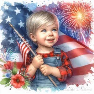American Flag Clipart: Watercolor Boys, 4th of July (digital Download ...