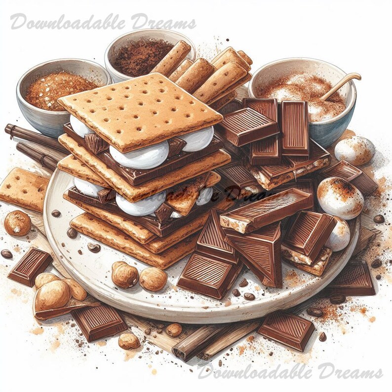 12 Delicious S'mores Watercolor Clipart Bundle Scrapbooking Kit ...
