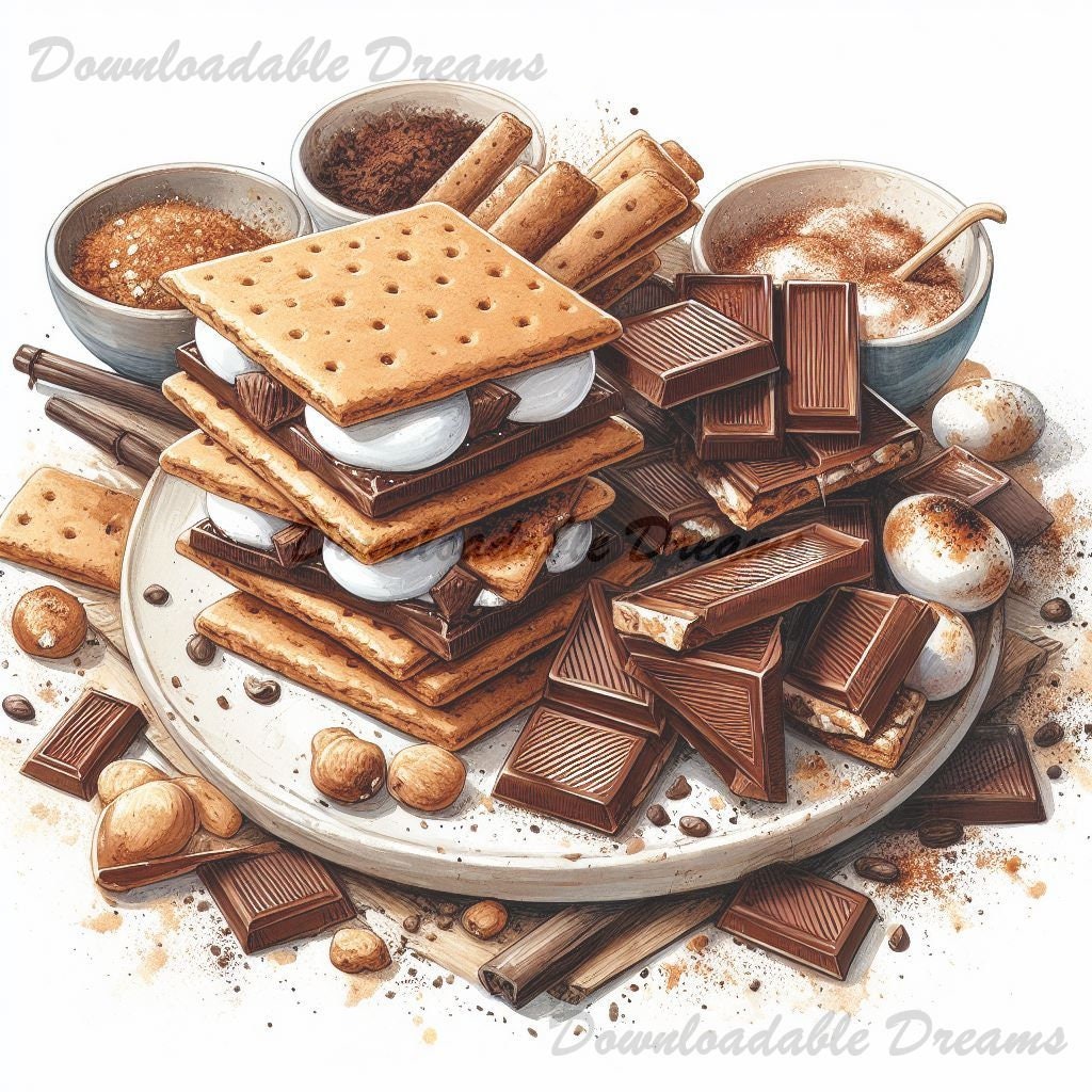 12 Delicious S'mores Watercolor Clipart Bundle Scrapbooking Kit ...
