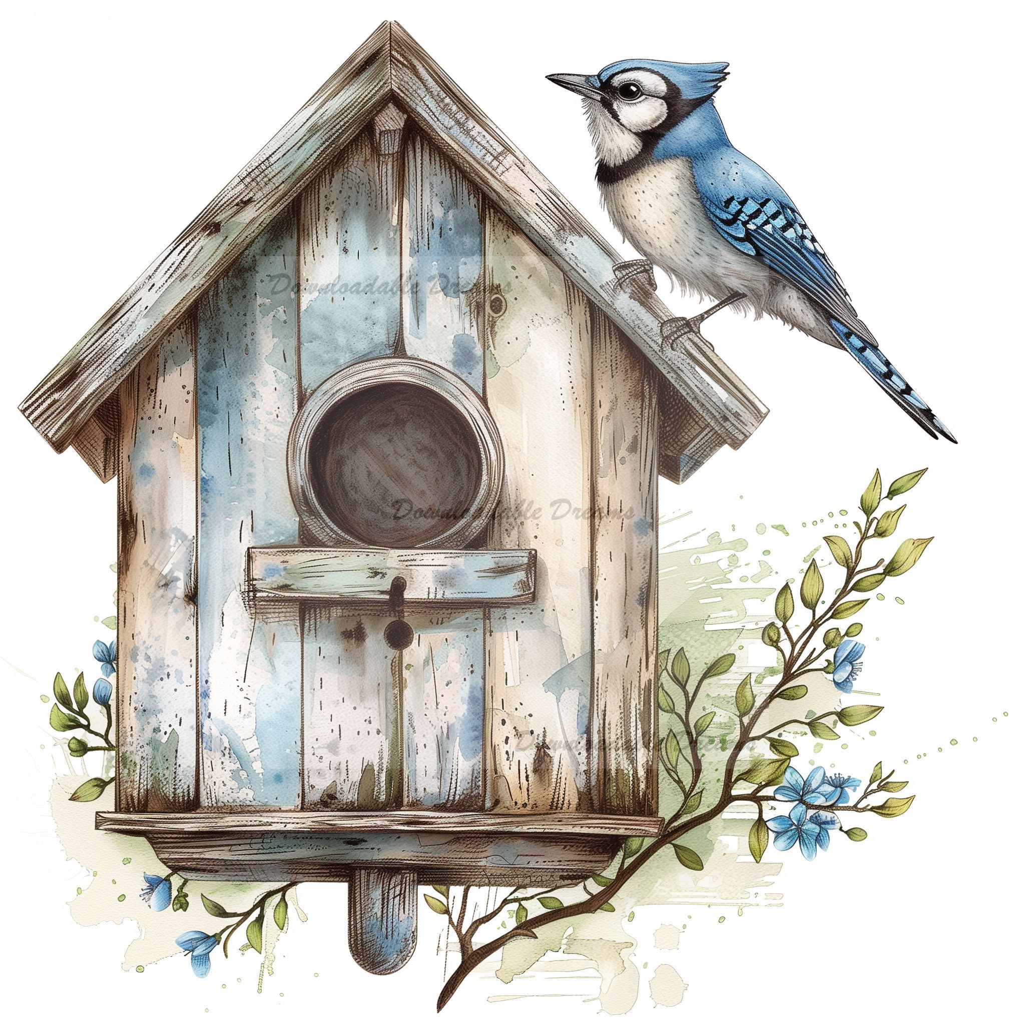 16 Boho Birdhouses Watercolor Clipart Bundle Scrapbooking Kit ...