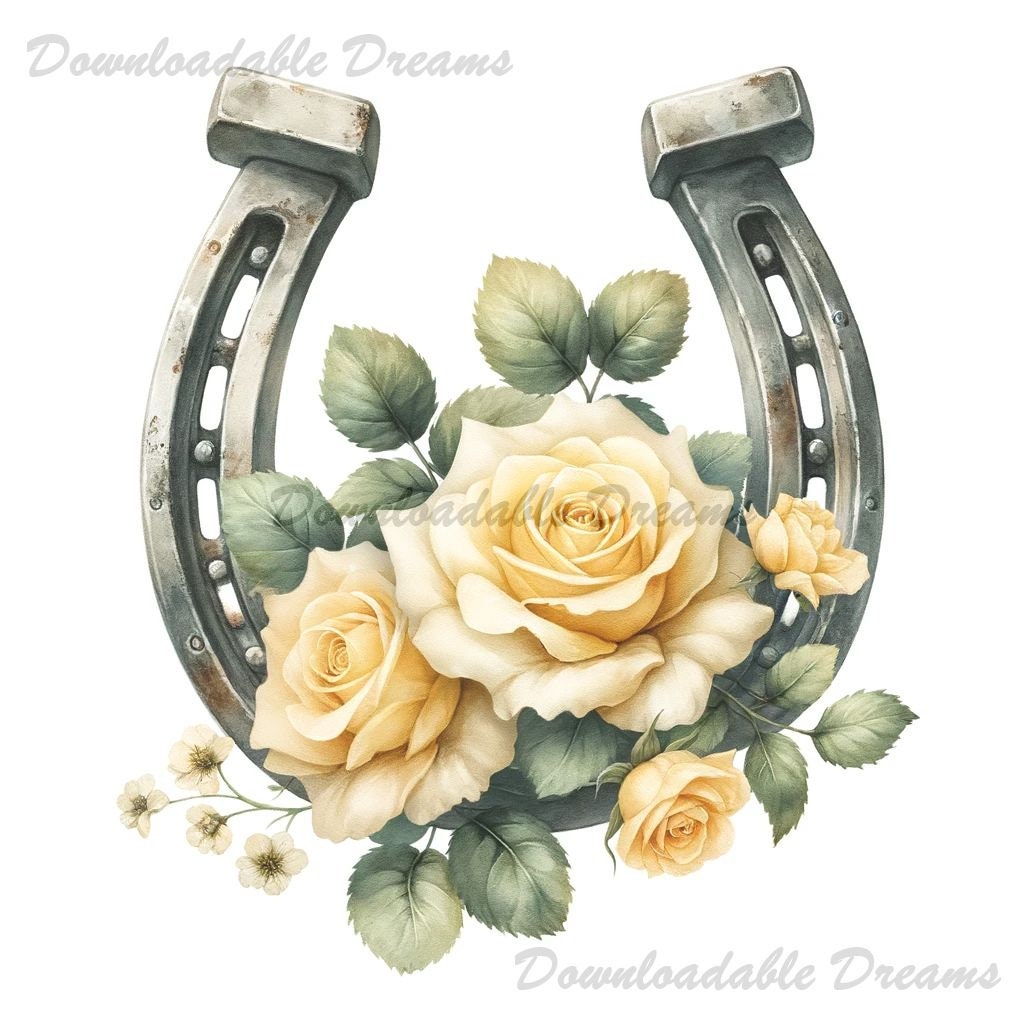 14 Horseshoes With Roses Watercolor Clipart Bundle Scrapbooking Kit ...