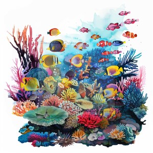 12 Colorful Coral Reef Habitat Scene Watercolor Clipart Bundle High ...