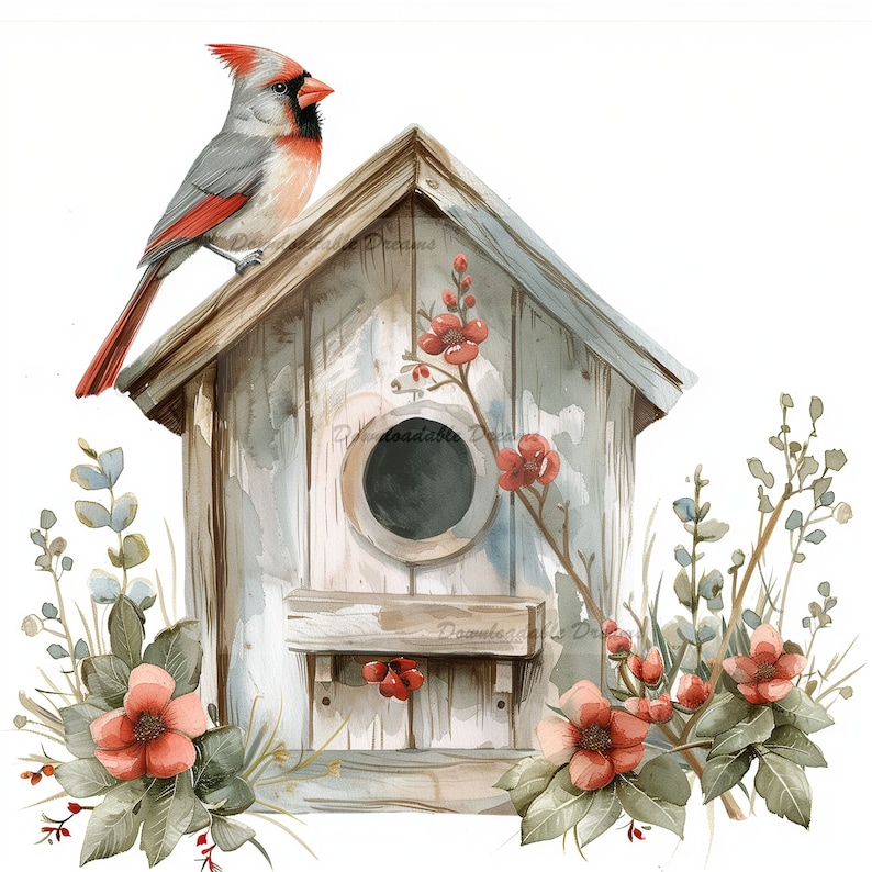 16 Boho Birdhouses Watercolor Clipart Bundle Scrapbooking Kit ...