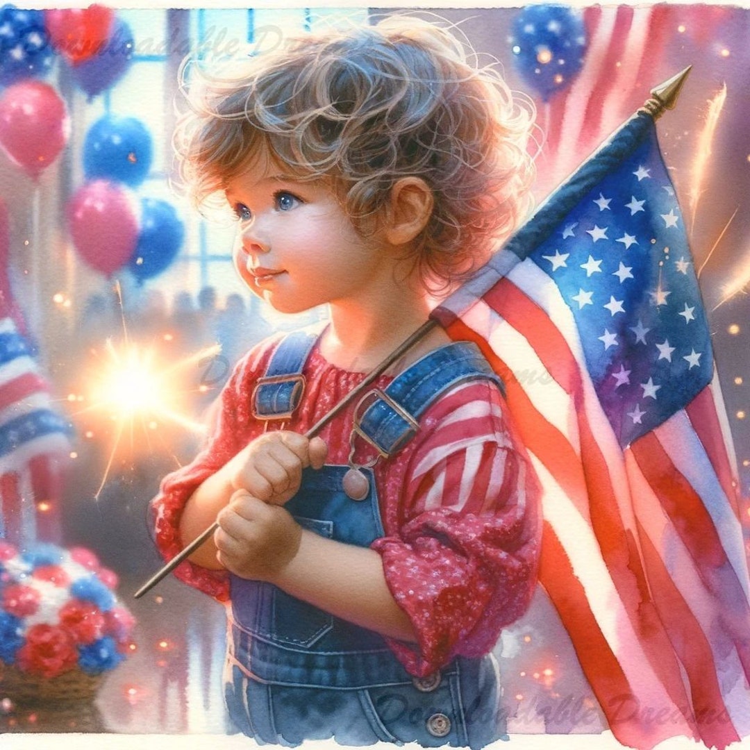 American Flag Clipart: Watercolor Boys, 4th of July (digital Download ...