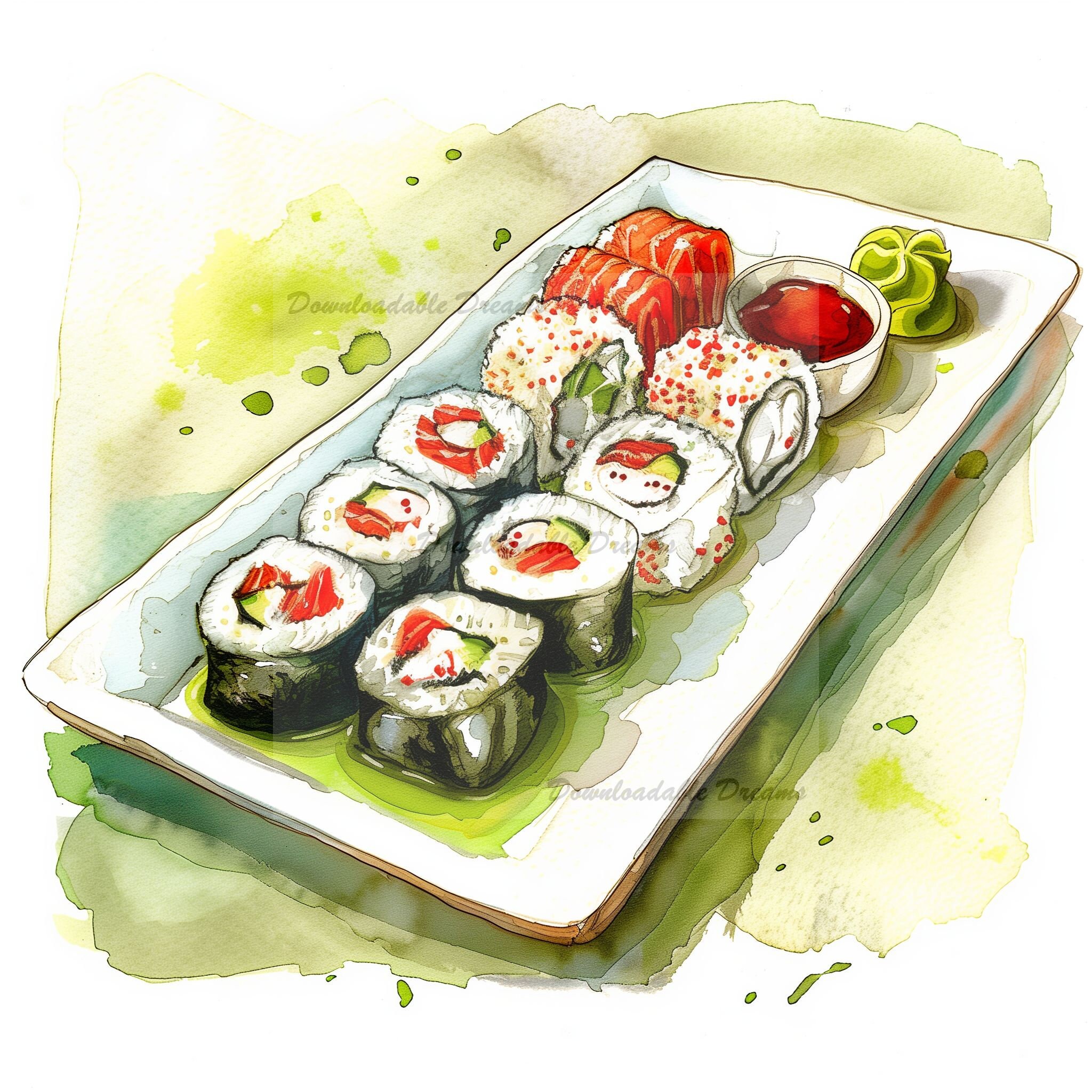 12 Delicious Sushi Watercolor Clipart Bundle High Quality Instant ...