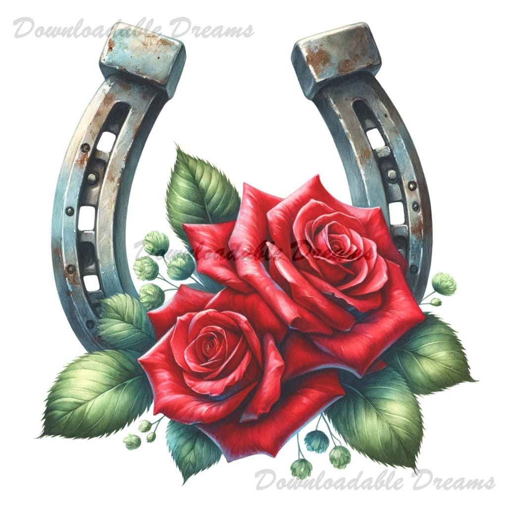 14 Horseshoes With Roses Watercolor Clipart Bundle Scrapbooking Kit ...