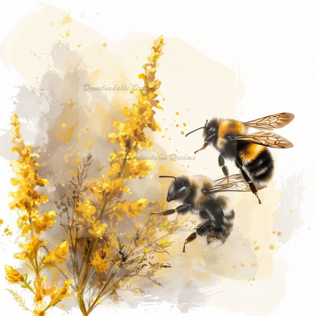 Watercolor Bees and Flowers Clipart Bundle: High-resolution Floral ...