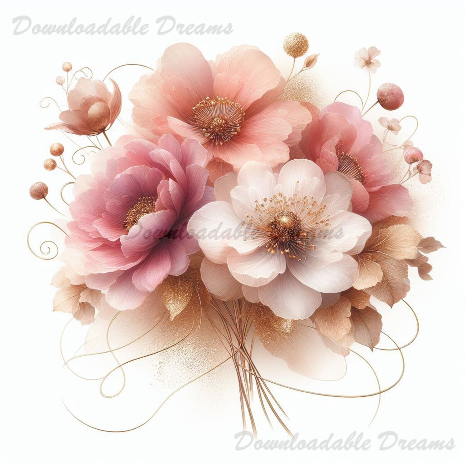 20 Abstract Watercolor Pink Flowers Etheral Floral Clipart Bundle High ...