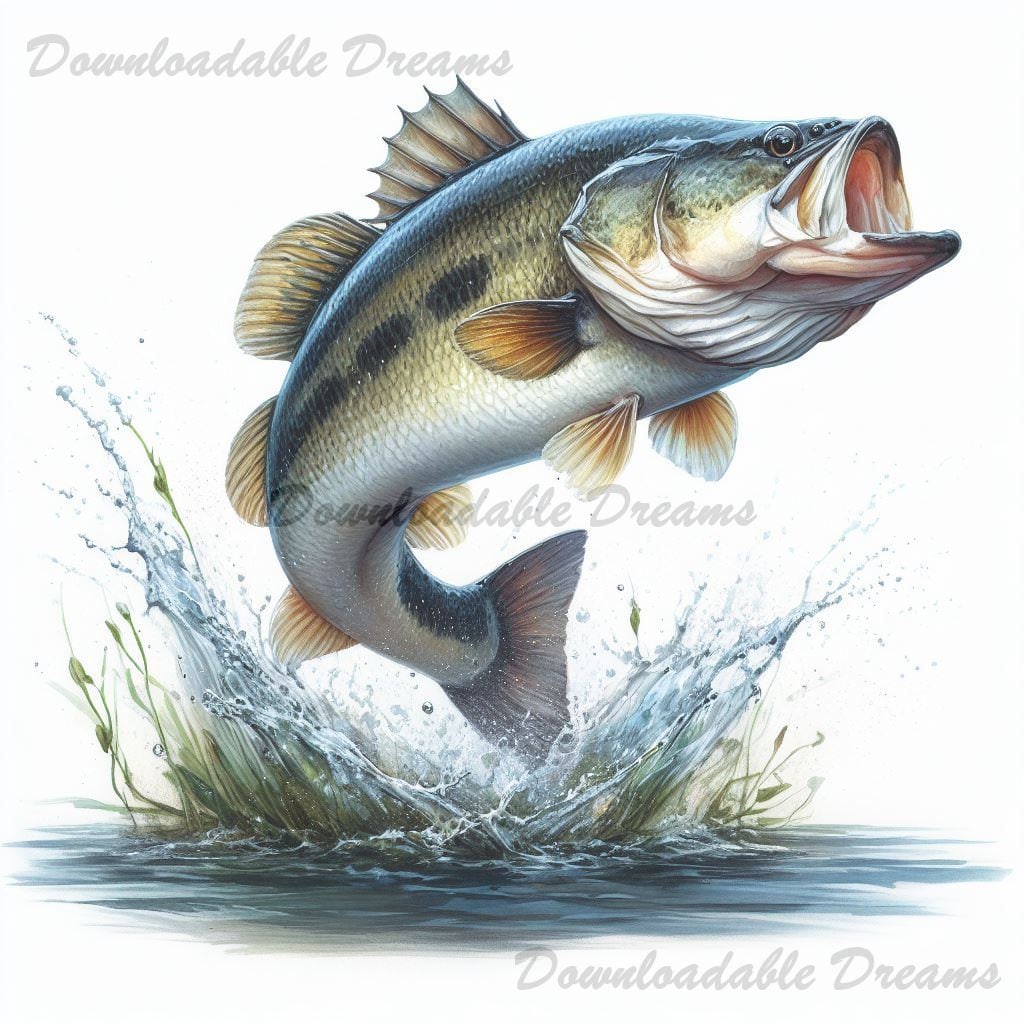 20 Bass Jumping Out of Water Watercolor Clipart Bundle - Bass Fishing ...
