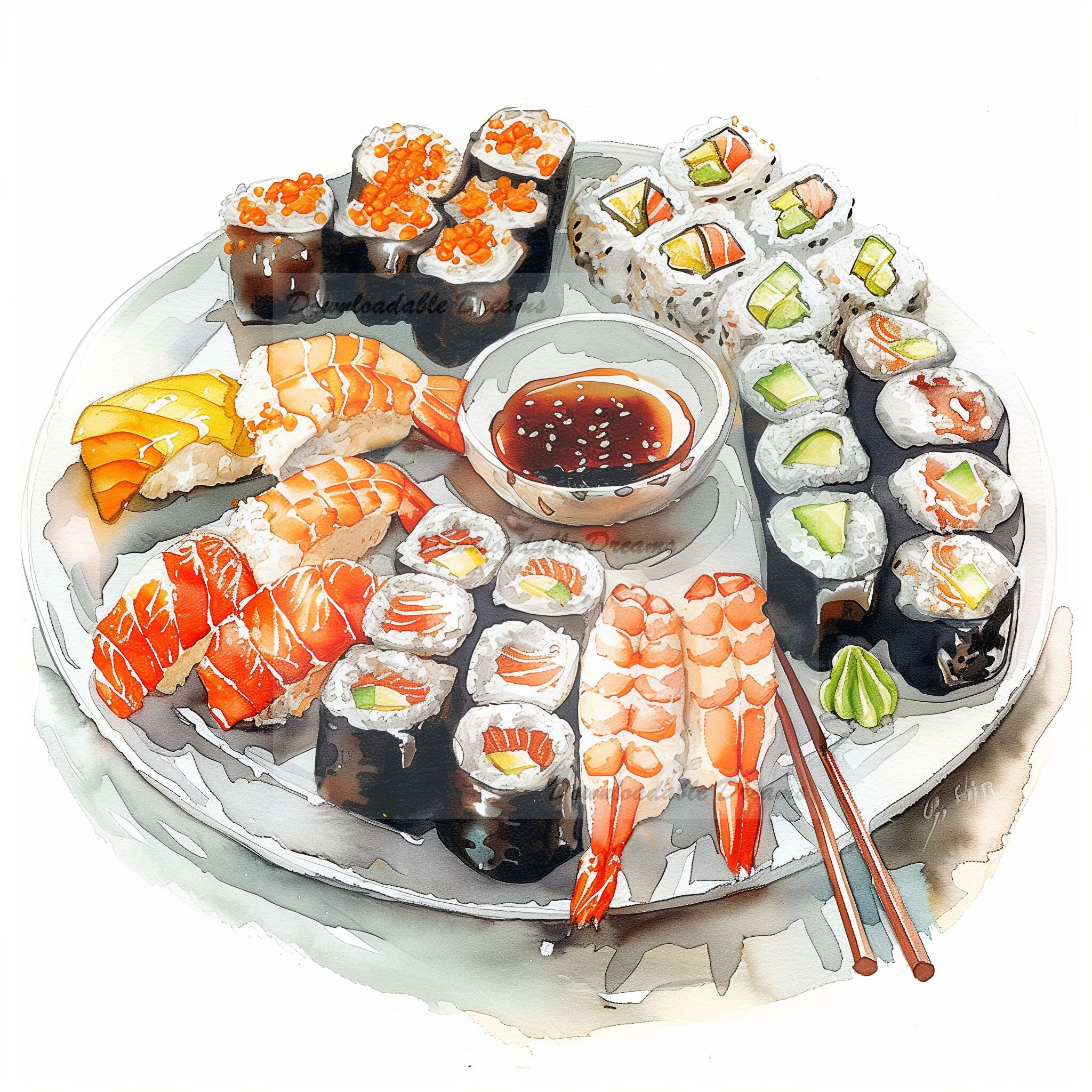 12 Delicious Sushi Watercolor Clipart Bundle High Quality Instant ...