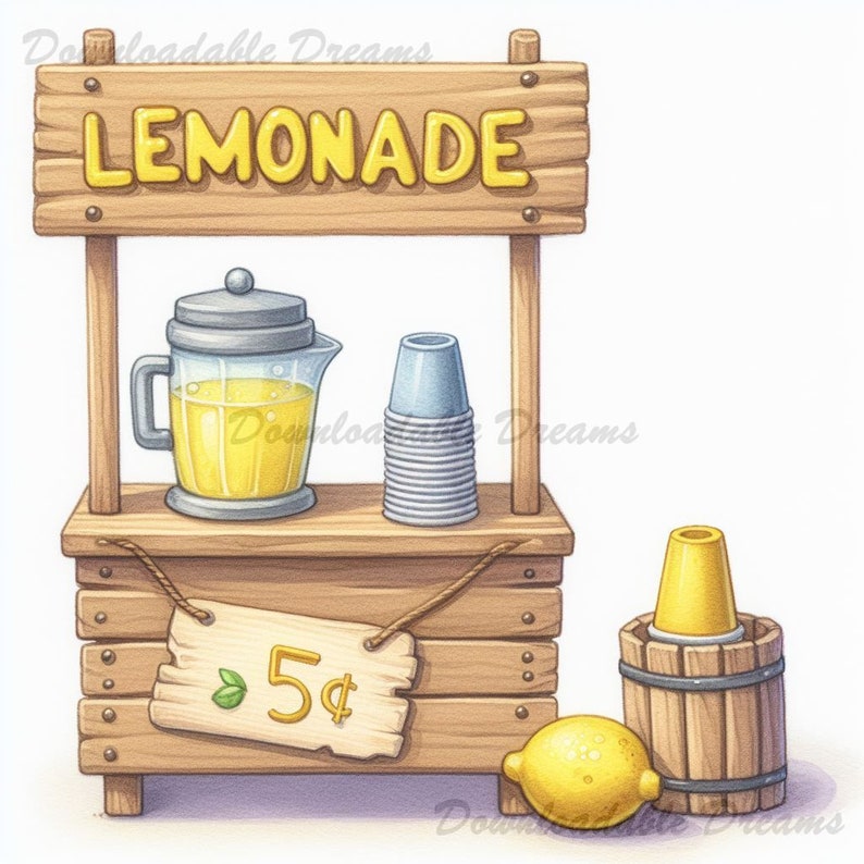 Lemonade Stand Watercolor Clipart Bundle: Commercial Use (digital ...