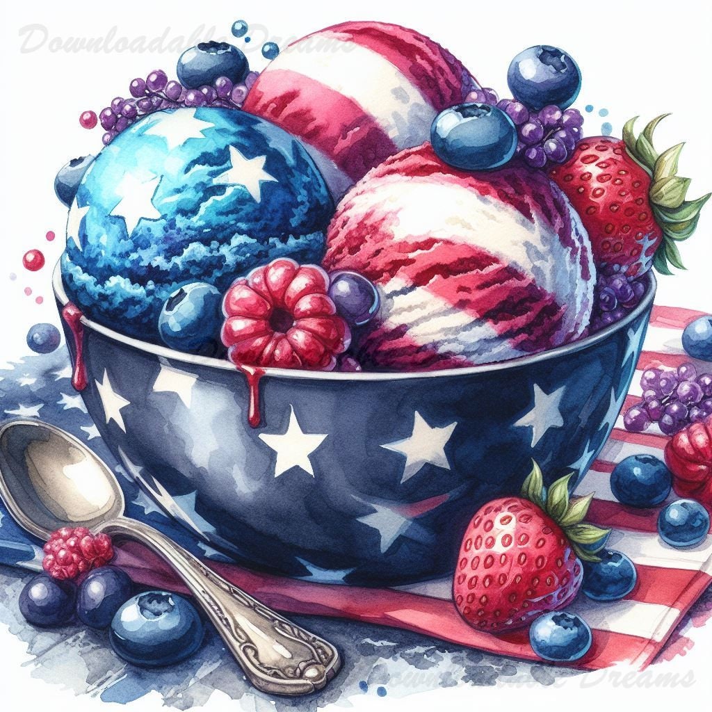 20 Fourth of July Watercolor Sweets Deserts Cookies Clipart Bundle High ...